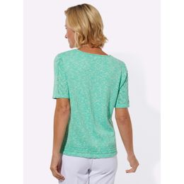CLASSIC Damen Rundhalspullover "Ajour-Pullover", gr&uuml;n, Gr. 48, meliert, 65% Baumwolle, 35% Polyacryl, Pullover