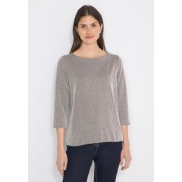 3/4-Arm-Shirt Cecil, Damen, Gr. L (42), macchiato braun, Stoff, 53% Viskose, 41% Polyester, 6% Elasthan, gestreift, comfort fit normal, U-Boot-Ausschnitt, abgesteppt, Shirts 3/4-Arm-Shirt, mit U-Boot-Ausschnitt