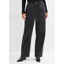 bonprix Barrel-Jeans Mid Waist, grau, Gr.46, Barrel-Jeans Mid Waist, 99% Baumwolle