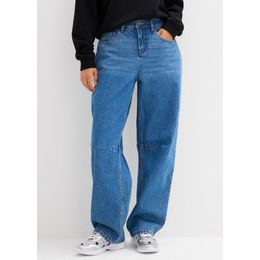 bonprix Barrel-Jeans Mid Waist, blau, Gr.50, Barrel-Jeans Mid Waist, 99% Baumwolle