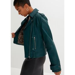 bonprix Biker-Jacke, gr&uuml;n, Lederimitat,Viskose