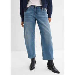 bonprix Barrel-Jeans Mid Waist, blau, Gr.46, Barrel-Jeans, Mid Waist, 99% Baumwolle