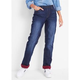 bonprix Straight-Jeans Mid Waist Thermo, blau, mit Baumwolle