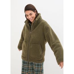 bonprix Gef&uuml;tterte Teddy-Fleece Jacke, gr&uuml;n