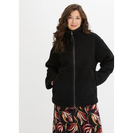 bonprix Gef&uuml;tterte Teddy-Fleece Jacke, schwarz