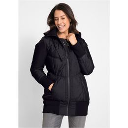 bonprix Steppjacke mit breitem Komfortbund und Kapuze, schwarz