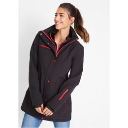 bonprix wasserabweisende Stretch-Softshell-Longjacke, schwarz, Gr.46, Ansprechende Softshell &Uuml;bergangsjacke mit Windschutz-Leiste, aus Softshell