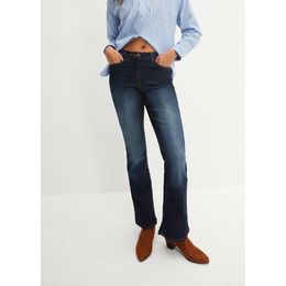 bonprix Bootcut Jeans Mid Waist Stretch, blau, mit Baumwolle