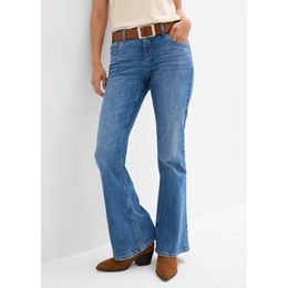 bonprix Flared-Jeans Mid Waist, blau, Gr.52, Flared-Jeans Mid Waist, 79% Baumwolle (organic)