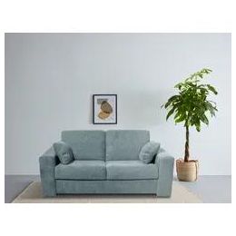 2-Sitzer Home Affaire "Roma Matratzenh&ouml;he 14 cm", blau (eisblau), B:180cm H:85cm T:95cm, 100% Polyester, Sofas, Dauerschlaffunktion, mit Unterfederung, Liegema&szlig;e ca 123x198 cm