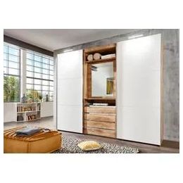 Schwebet&uuml;renschrank wimex "Magic by fresh to go", braun (plankeneiche nachbildung, wei&szlig;), B:300cm H:236cm T:65cm, Schr&auml;nke, Schwebet&uuml;renschrank, mit drehbarer Spiegelt&uuml;r