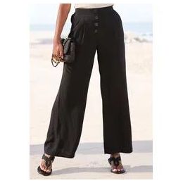 Palazzohose Lascana, Damen, Gr. 38, N-Gr, schwarz, Stoff, Obermaterial: 100% Polyester, unifarben, figurumspielend lang, Hosen Palazzohose, mit Zierkn&ouml;pfen und bequemen Bund, leichte Stoffhose mit Taschen