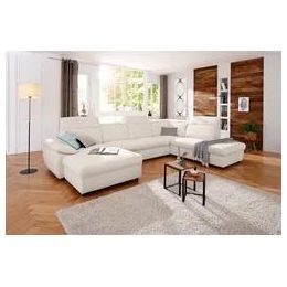 Wohnlandschaft Home Affaire "Mauritius U-Form", wei&szlig;, B:354cm T:232cm, Struktur fein (100% Polyester);Luxus-Microfaser Lederoptik (100% Polyester);Soft clean (98% Polyester, 2% Polyamid), Sofas, Wohnlandschaft, mit Kopfteil- und Armlehnverstellung, wahlweise mit Bettfunktion