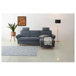 Ecksofa Home Affaire "Westerland L-Form", blau (blau, grau), B:252cm H:90cm T:162cm, 100% Polyester, Sofas, Ecksofa, Federkern-Polsterung, wahlweise mit Bettfunktion, Bettkasten