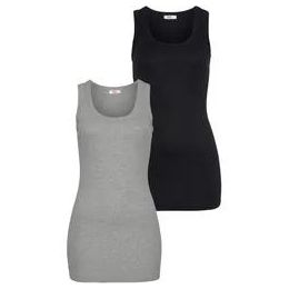 Tanktop Flashlights, Damen, Gr. 52/54 (XXL), grau (grau, meliert, schwarz), Feinripp, Obermaterial: 100% Baumwolle, meliert, Basic, sehr figurbetont h&uuml;ftbedeckend, Rundhals, Tops Tanktop, sehr figurbetonte Passform, aus Baumwolle, mit Rundhalsausschnitt