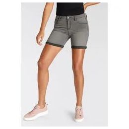 Jeansshorts Arizona "Ultra-Stretch", Damen, Gr. 40, N-Gr, grau (grau used), Jeans, Obermaterial: 74% Baumwolle, 24% Polyester, 2% Elasthan, Basic, extraeng kurz, Jeans Jeansshorts, extra eng geschnitten, krempelbare Beinabschl&uuml;sse