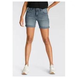 Jeansshorts Arizona "Ultra-Stretch", Damen, Gr. 34, N-Gr, blau (blau used), Jeans, Obermaterial: 74% Baumwolle, 24% Polyester, 2% Elasthan, Basic, extraeng kurz, Jeans Jeansshorts, extra eng geschnitten, krempelbare Beinabschl&uuml;sse