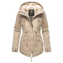 Winterjacke Marikoo "Manolya", Damen, Gr. M (38), grau (helltaupe), Oberstoff: 100% Baumwolle; Futter: 100% Polyester; Wattierung: 100% Polyester; &Auml;rmelfutter: 100% Polyester, figurbetont Po-bedeckend, hoch geschlossener Ausschnitt, &Auml;rmel ohne &Auml;rmelschlitz Rippstrickb&uuml;ndchen mit Druckknopf, Jacken Winterjacke, stylischer Kurzmantel mit weichem Teddyfell-Futter, Topseller