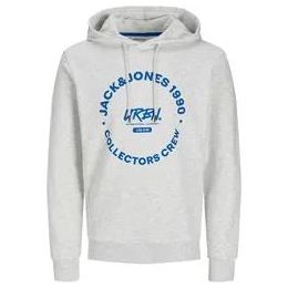 Jack & Jones Kapuzensweatshirt JACK & JONES "JJSIMON SWEAT HOOD", Herren, Gr. S, grau (wei&szlig; melange), angeraute Sweatware, Obermaterial: 60% Baumwolle, 40% Polyester, bedruckt, meliert, normal, Rundhals, Rippb&uuml;ndchen, Sweatshirts