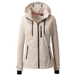 Softshelljacke DEPROC ACTIVE "DECORAH PEAK V WOMEN", Damen, Gr. 44L, grau (cobblestone), Webware: Softshell - 92% PES, 8% EL, 3-Lg-Laminat; Innen: Fleece - 100% PES, tailliert, gerader Abschluss mit Windstopper,mit verstellbarem Klettverschluss, Jacken Softshelljacke, mit abnehmbarer Kapuze