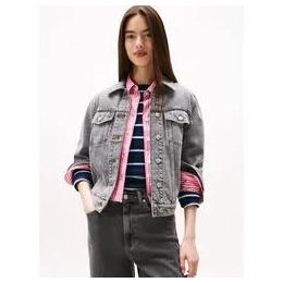 Tommy Hilfiger Jeansjacke TOMMY JEANS "CLSSC TRCKR JCKT RWB EXT DI6078", Damen, Gr. L (40), blau (denim grau), Denim/Jeans, Obermaterial: 100% Baumwolle, unifarben, Jacken Jeansjacke