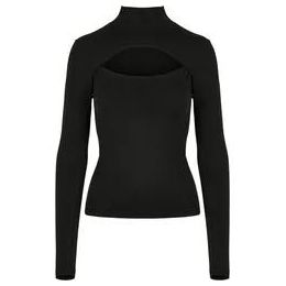 Langarmshirt Urban Classics "Urban Classics Damen Ladies Cut-Out Turtleneck Longsleeve", M&auml;dchen, Gr. XXL, schwarz, 95% Baumwolle, 5% Elasthan, unifarben, slim fit, amerikanischer Ausschnitt, Shirts Langarmshirt