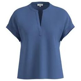 T-Shirt s.Oliver, Damen, Gr. 46, dusty blau, Web, Obermaterial: 98% Polyester, 2% Elasthan, unifarben, relaxed fit taillenbedeckt, V-Ausschnitt, Shirts T-Shirt, mit &uuml;berschnittenen Schultern