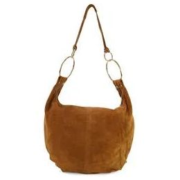 Schultertasche Harpa "BOHO", Damen, Gr. B/H/T: 1cm x 36cm x 47cm, cognac, Leder, unifarben, Taschen Schultertasche, aus echtem Wildleder