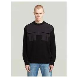 G-Star Raw Longpullover G-STAR "Woven Mix Knit Pullover", Herren, Gr. L, dk schwarz, Obermaterial: 100% Baumwolle, Pullover Longpullover