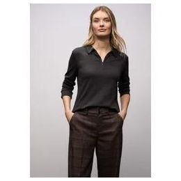 Poloshirt Street One, Damen, Gr. 40, schwarzest braun, Jersey, Obermaterial: 50% Baumwolle, 50% Modal, unifarben, tailliert h&uuml;ftbedeckend, Rundhals, B&uuml;ndchen, Shirts, mit Zipper