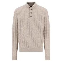 Troyer Fynch-Hatton, Herren, Gr. L, new sanftes wei&szlig;, Strick, Obermaterial: 65% Baumwolle, 35% Wolle, unifarben, normal h&uuml;ftbedeckend, Rundhals, Flachstrickb&uuml;ndchen, Pullover Troyer, Strickpullover mit Zopfmuster und Knopfleiste, Woll-Anteil
