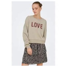 Sweater Only "ONLKIARA L/S O-NECK CHIFFON MIX SWT", Damen, Gr. L, string print:love, Sweatware, Obermaterial: 60% Baumwolle, 40% Polyester, bedruckt, regular fit, Rundhals, Sweatshirts Sweater