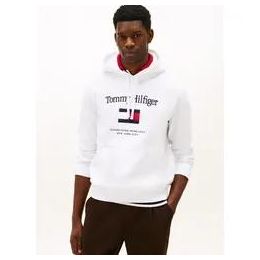 Hoodie Tommy Hilfiger "TOMMY EMBRO FLAG", Herren, Gr. XXL, wei&szlig;, Sweatware, Obermaterial: 64% Baumwolle, 36% Polyester, regular fit, Rippb&uuml;ndchen, Sweatshirts Hoodie, normale Passform, Stickerei