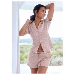 Shorty Vivance DREAMS, Damen, Gr. 36/38, mauve, wei&szlig;, gestreift, Single Jersey, Obermaterial: 100% Baumwolle, gestreift, Basic, Basic kurz, V-Ausschnitt, eingesetzt, Homewear-Sets Shorty, mit feinen garngef&auml;rbten Streifen