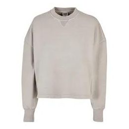 Sweater Urban Classics "Urban Classics Damen Ladies Heavy Terry Garment Dye Crewneck", Damen, Gr. L, warmgrau, 100% Baumwolle, Rundhals, Sweatshirts Sweater
