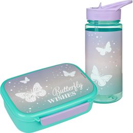 Lunchbox Scooli "Brotzeitdose & Trinkflasche, Butterfly Wishes", Kinder, rosa (butterfly wishes), Lebensmittelaufbewahrungsbeh&auml;lter Lunchbox, mit Trinkflasche