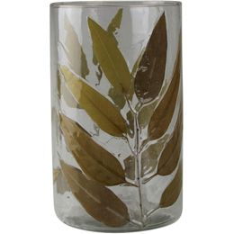 Windlicht AM Design "Kerzenhalter Zweig mit Bl&auml;ttern, aus Glas", braun (transparent, braun), H:20cm &Oslash;:13cm, Glas, Kerzenhalter, Windlicht, Stumpenkerzenhalter