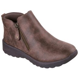 Stiefelette Skechers "LOVELY VIBE-FALL IN BLOOM", Damen, Gr. 35, dunkelbraun, Lederimitat, used, Schuhe Stiefelette, Winterboots mit Air-Cooled Memory Foam Komfort-Innensohle
