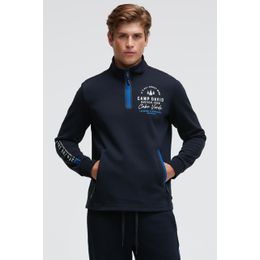 Sweater CAMP DAVID, Herren, Gr. S, blau, Jersey, Material: 70% Baumwolle, 30% Polyester, bedruckt, regular fit normal, hoch geschlossener Ausschnitt, eingesetzt Rippb&uuml;ndchen, Sweatshirts Sweater, mit Rei&szlig;verschluss-Taschen