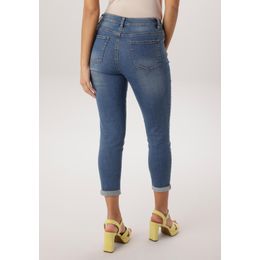 Straight-Jeans Aniston SELECTED, Damen, Gr. 36, N-Gr, blau, used, Denim/Jeans, Obermaterial: 98% Baumwolle, 2% Elasthan, figurbetont 7/8-L&auml;nge, Jeans Straight-Jeans, sichtbare Knopfleiste und Used-Waschung - NEUE KOLLEKTION