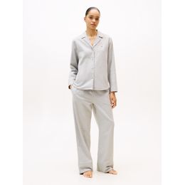 Pyjama, Damen, Gr. L (40), thin stripe light grau, Flanell, Obermaterial: 100% Baumwolle, Tommy Hilfiger Underwear, relaxed fit, V-Ausschnitt, Manschette, Homewear-Sets Pyjama, mit Fischgr&auml;t-Streifen, aus Flanell, relaxed fit