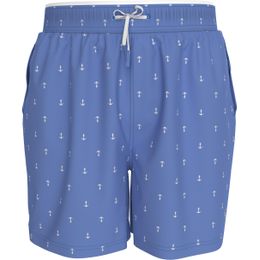 Badeshorts "MEDIUM DRAWSTRING PRT", Kinder, Gr. 128/134, N-Gr, blau (anchor blau spell), Polyamid, Tommy Hilfiger Swimwear, bedruckt, Badehosen Badeshorts, mit Print