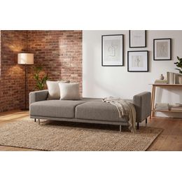 Schlafsofa Home Affairebraun, Wohnzimmer, Sofas, "Sveeva, 3 Sitzer, Liegefl&auml;che 135x190 cm, schwarze Metallf&uuml;&szlig;e", langlebiger Webstoff, mit