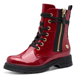 Schn&uuml;rboots MARCO TOZZI by GMK, Damen, Gr. 38, rot, Lacklederimitat, gl&auml;nzend, Schuhe Schn&uuml;rboots, Blockabsatz, Schn&uuml;rboots mit Zierrei&szlig;verschluss