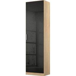 Dreht&uuml;renschrank Rauch "Kleiderschrank Schrank Garderobe Schlafzimmerschrank CELLE", grau (eiche sonoma, hochglanz effektgrau, griffe alu), B:47cm H:210cm T:54cm, Holzwerkstoff, Schr&auml;nke, Dreht&uuml;renschrank, in 4 Breiten und 2 H&ouml;hen, optional mit Schubk&auml;sten MADE IN GERMANY