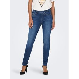 Skinny-fit-Jeans Only "ONLBLUSH MID WAIST DB STICHT DNM", Damen, Gr. S, L&auml;nge 32, medium blau denim, Denim/Jeans, Obermaterial: 92% Baumwolle, 6% Elastomultiester, 2% Elasthan, unifarben, skinny fit lang, Jeans