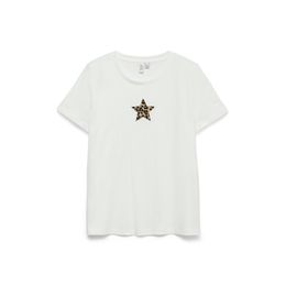V&eacute;ro Moda Print-Shirt VERO MODA "VMISUMA S/S T-SHIRT JRS BTQ", Damen, Gr. L, snow wei&szlig; print:star patch, Shirts, mit Leo-Stern