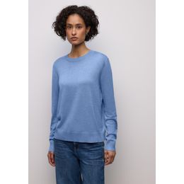 Rundhalspullover Street One, Damen, Gr. 34, bonnet blau meliert, Stoff, 86% Viskose, 14% Polyester, unifarben, normal normal, Rundhals, Rippb&uuml;ndchen, Pullover Rundhalspullover, mit Rundhalsausschnitt
