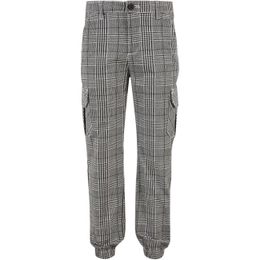 Cargohose Urban Classics "Urban Classics Herren Boys AOP Glencheck Cargo Jog Pants", Jungen, Gr. 158/164, Normalgr&ouml;&szlig;en, schwarz, wei&szlig;, 98% Baumwolle, 2% Elasthan, normal, Hosen Cargohose