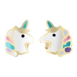 Adelia&acute;s Paar Ohrh&auml;nger ADELIA&acute;S "M&auml;dchen Ohrringe &ndash; Ohrstecker Einhorn aus 333 Gold mit Emaille", M&auml;dchen, Gr. M&auml;dchen, gold, Ohrringe, Geschenkidee: zeitlos und vielseitig